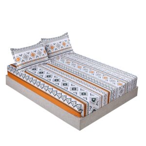 mag colorful bohemian bed sheet, retro orange printed boho, microfiber bedding sheet set with1 fitted sheet and 2 pillowcases, 14 inches deep