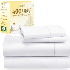 California Design Den King Size Sheets Set, Good Housekeeping Award Winner, 400 Thread Count 100% Cotton Sateen Deep Pocket King Sheet Set, 4-Pc King Sheets, Softer than Egyptian Cotton Sheets (White)