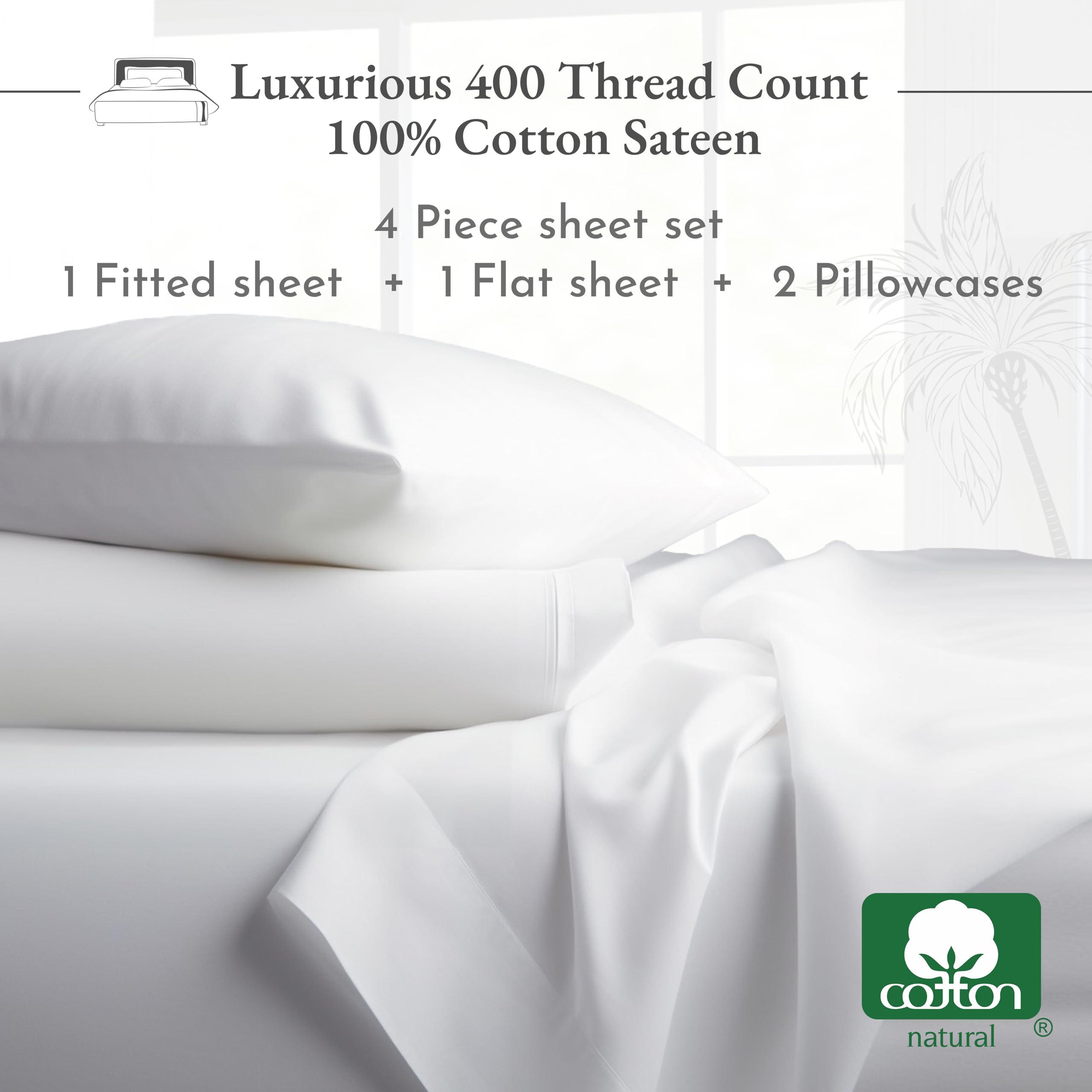 California Design Den King Size Sheets Set, Good Housekeeping Award Winner, 400 Thread Count 100% Cotton Sateen Deep Pocket King Sheet Set, 4-Pc King Sheets, Softer than Egyptian Cotton Sheets (White)