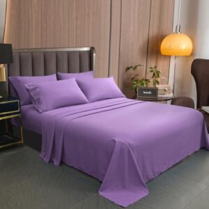 lonava king size sheet set - 6 piece hotel luxury wrinkle-free microfiber sheet, oeko-tex certified, breathable & elastic, 16" deep pockets, violet