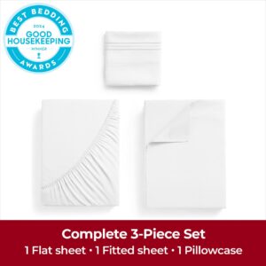 Mellanni Twin Sheets Set - 3 PC Iconic Collection Bedding Sheets & Pillowcases - Hotel Luxury, Extra Soft, Cooling Bed Sheets - Deep Pocket up to 16 inch (Twin, White)