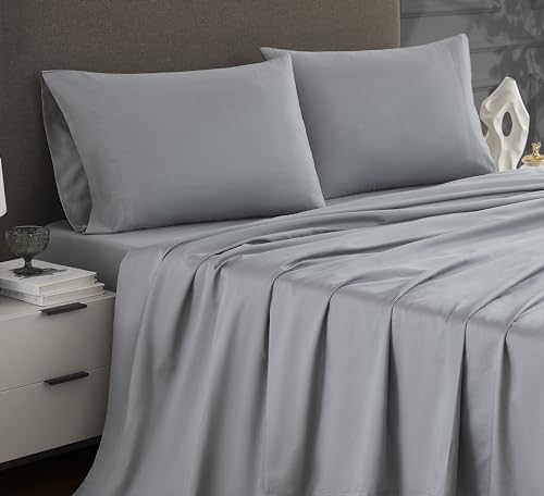 Linen Closet Luxury Cotton 1200 Thread Count Hotel Luxury 4-Piece Sheet Set, King, Light Gray