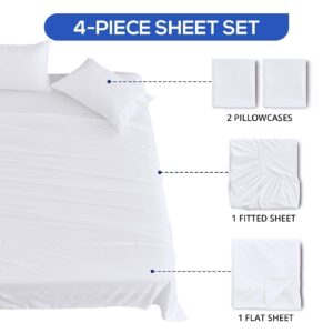 HUXMEYSON Queen Sheet Set, 4-Piece Hotel Luxury Bed Sheets & Pillowcases, Ultra Soft & Breathable Sheets, Deep Pockets 16" Wrinkle Proof Bedding Sheets, Anti-fading, Machine Washable, White