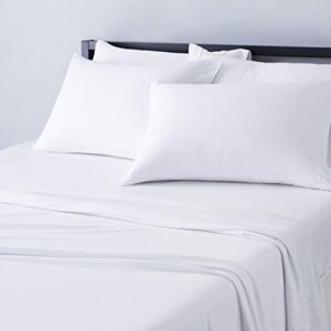 amazon basics cotton jersey 4-piece bed sheet set, king, white, solid