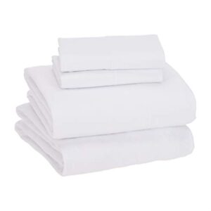 Amazon Basics Cotton Jersey 4-Piece Bed Sheet Set, King, White, Solid