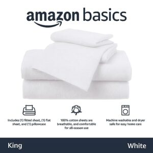 Amazon Basics Cotton Jersey 4-Piece Bed Sheet Set, King, White, Solid