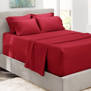 hearth & harbor extra deep pocket queen sheets sets - fits mattress 18-24 inches deep - extra deep pocket sheets - 6 piece queen size sheets - queen sheets deep pocket - burgundy sheets