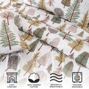 Great Bay Home 4 Piece 100% Turkish Cotton Queen Winter Lodge Flannel Sheet Set | Cotton Printed Bedding Sheets & Pillowcases | Double-Brushed Flannel Bed Sheets (Queen, Snowy Forest)