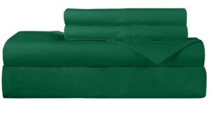 royale linens 300 thread count 100% long staple combed cotton sheet set - 4 piece bed sheet 1 fitted sheet, 1 flat sheet, 2 pillowcase - breathable cool & crisp percale sheet set (queen, hunter green)