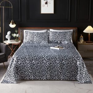 udeal king sheet set satin sheets and pillowcase sets silky soft cooling bed sheets set deep pocket luxury cheetah print breathable sheet 90 gsm (4 piece, grey leopard)