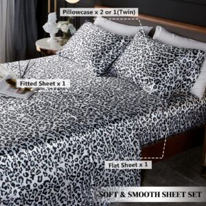 UDEAL King Sheet Set Satin Sheets and Pillowcase Sets Silky Soft Cooling Bed Sheets Set Deep Pocket Luxury Cheetah Print Breathable Sheet 90 GSM (4 Piece, Grey Leopard)