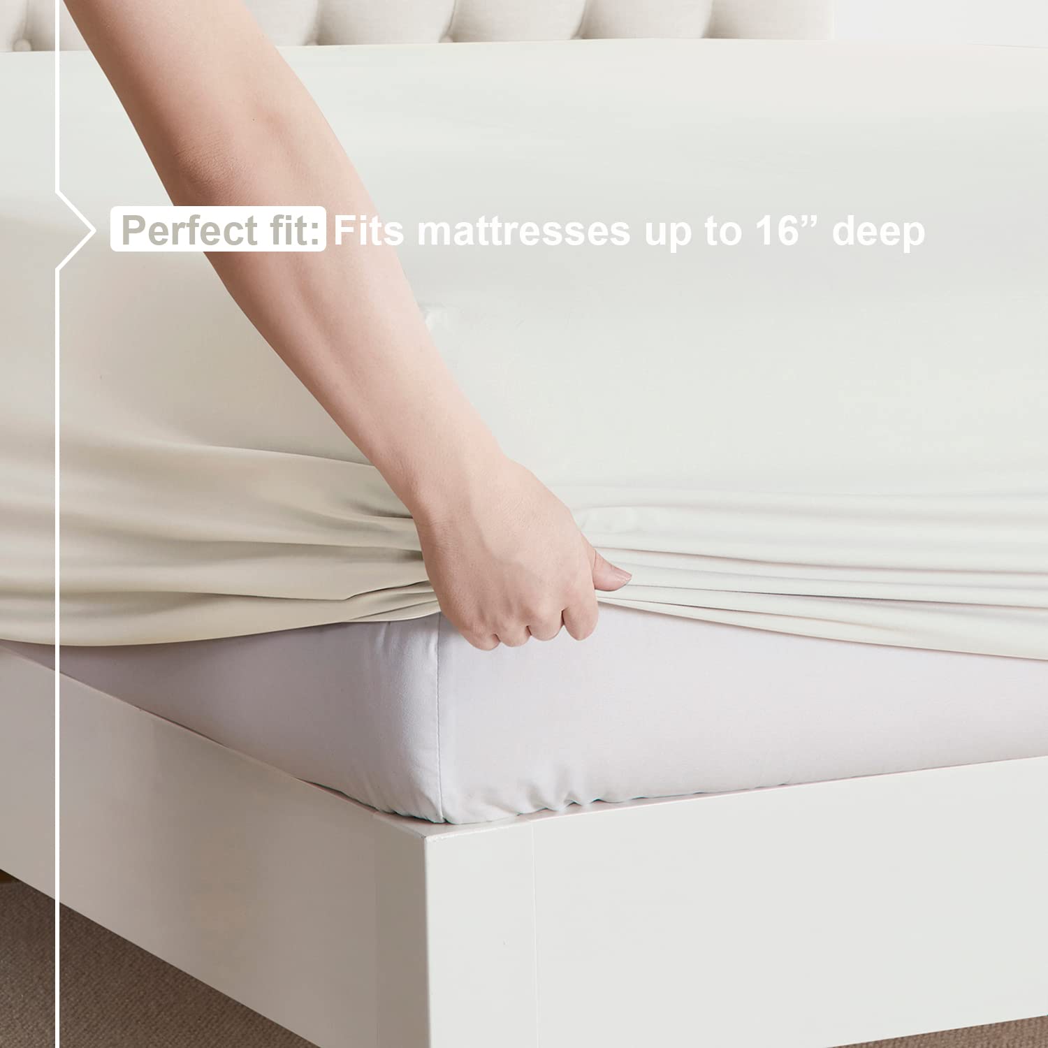 Nestl Queen Sheet Set - 4 Piece Bed Sheets for Queen Size Bed, Deep Pocket, Hotel Luxury, Extra Soft, Breathable and Cooling, Off White Queen Size Sheets