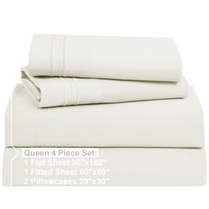 Nestl Queen Sheet Set - 4 Piece Bed Sheets for Queen Size Bed, Deep Pocket, Hotel Luxury, Extra Soft, Breathable and Cooling, Off White Queen Size Sheets