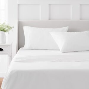 martha stewart 100% cotton king sheet set - 4 piece, soft, smooth, durable, easy care, 16" deep pocket sheets, bedding sheets, sateen sheet, 1 flat, 1 fitted, 2 pillowcases, white