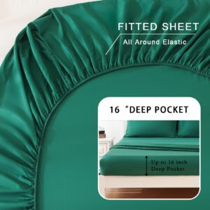 Overket Queen Sheet Set Ultra Soft Queen Bed Sheets 1800 Series Luxury Cooling Sheets-100% Microfiber-Breathable-Wrinkle Free - Queen Size Green-4PC