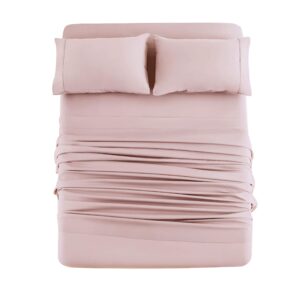 mohap bed sheet set 4 pieces double brushed microfiber 1800 - breathable cooling luxury soft bedding - queen pink