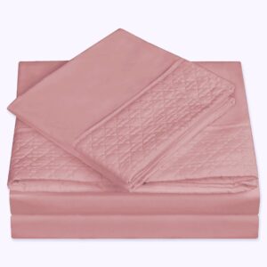 elegant comfort luxury best, soft coziest 4-piece bed sheet set! 1500 premier hotel quality |quilted design on flat sheet and pillowcases| wrinkle free, 100%, queen, dusty rose