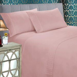 Elegant Comfort Luxury Best, Soft Coziest 4-Piece Bed Sheet Set! 1500 Premier Hotel Quality |Quilted Design on Flat Sheet and Pillowcases| Wrinkle Free, 100%, Queen, Dusty Rose