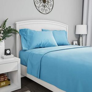 lavish home brushed microfiber sheet set- 3 piece bed linens- fitted & flat sheets, 1 pillowcase-wrinkle, stain & fade resistant (twin, light blue)