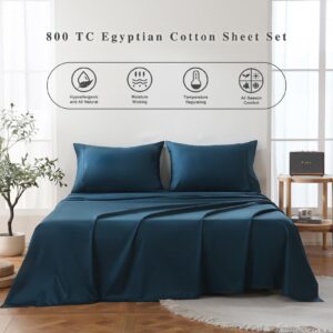 Bedlifes 800 Thread Count 100% Egyptian Cotton Sheets Queen Size-Cooling Sheets Soft Breathable Sateen Weave Luxury Hotel Sheets-16 Deep Pocket 4Piece (Queen,Navy Blue)