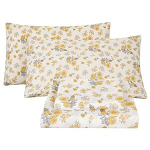 yellow floral bed sheets queen, flower queen size sheets set - 100% microfiber printed patterned fitted sheet with 15" deep pocket f, 4 piece vintage floral bed sheet & pillowcase sets