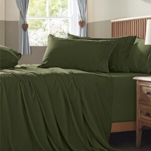 homiest extra deep pocket cal king size sheets set, 6 pieces soft olive green sheets 18-24 inch deep pocket bed sheets, hotel luxury 1800 thread count microfiber bed set fits ultra deep mattress