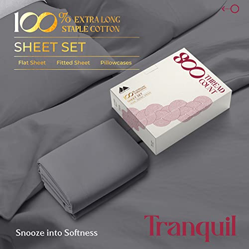 Mayfair Linen 100% Egyptian Cotton Sheets Queen Size - 800 High Thread Count Sheets Queen, 4 PC Luxury Hotel Sheets for Queen Size Bed, 16" Deep Pocket Sateen Soft Cooling Bedding Sets - Dark Grey