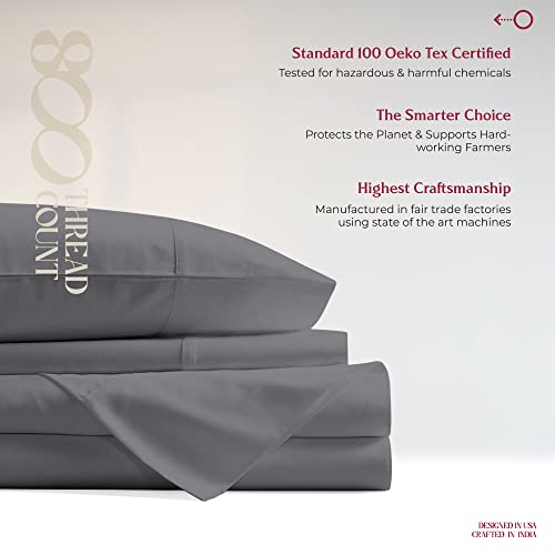 Mayfair Linen 100% Egyptian Cotton Sheets Queen Size - 800 High Thread Count Sheets Queen, 4 PC Luxury Hotel Sheets for Queen Size Bed, 16" Deep Pocket Sateen Soft Cooling Bedding Sets - Dark Grey