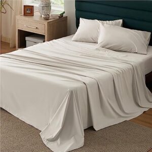 bedsure 100% cotton sheets queen size - soft percale sheets, 4 pieces linen sheet set, breathable cooling queen sheets, cotton bed sheets with deep pocket up to 16", bedding sheets & pillowcases