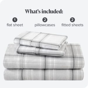 Bare Home Flannel Sheet Set Prints, 100% Cotton, Velvety Soft Heavyweight - Double Brushed Flannel for Extra Softness & Comfort - Deep Pocket - Bed Sheets (Split King, Tartan Plaid)