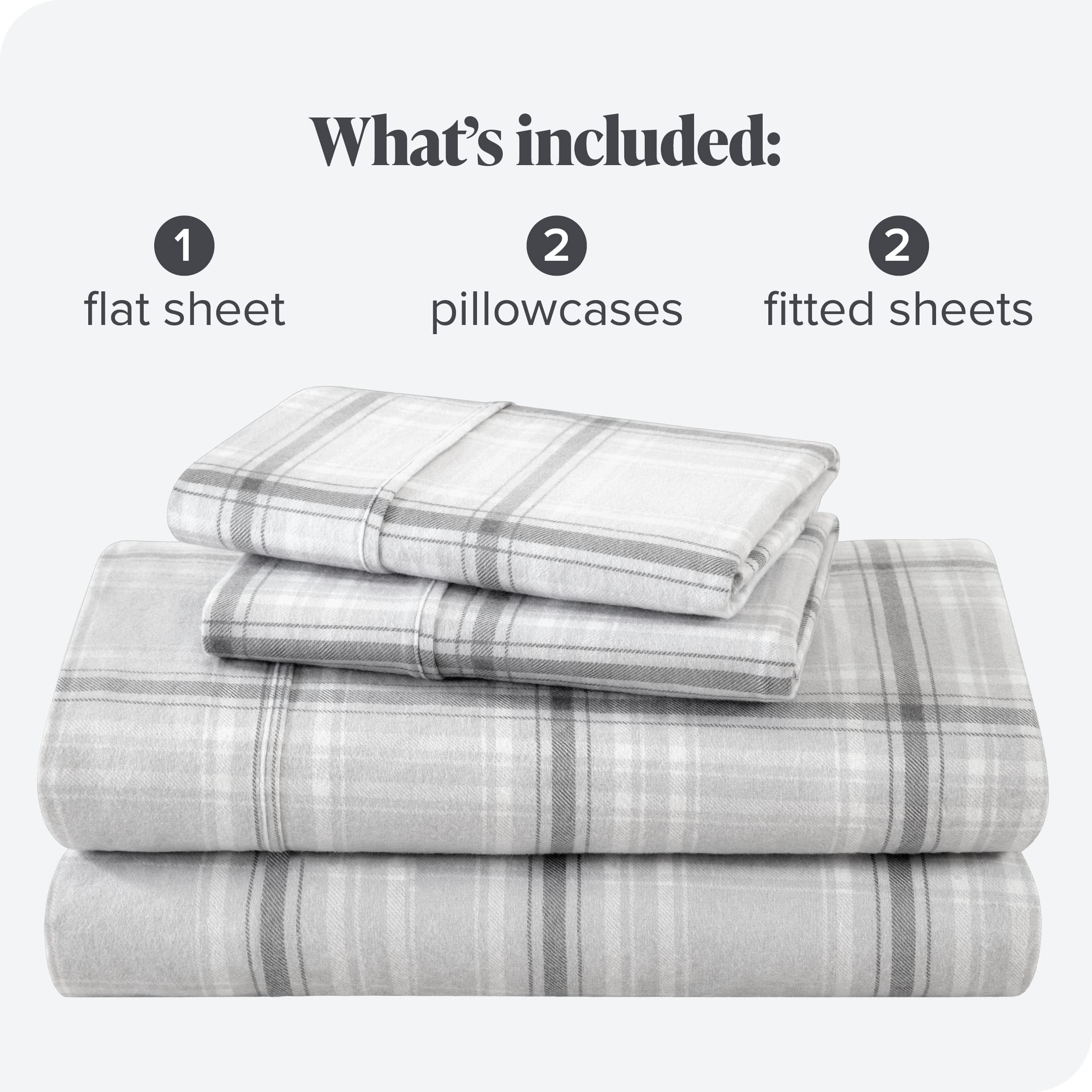 Bare Home Flannel Sheet Set Prints, 100% Cotton, Velvety Soft Heavyweight - Double Brushed Flannel for Extra Softness & Comfort - Deep Pocket - Bed Sheets (Split King, Tartan Plaid)