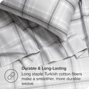 Bare Home Flannel Sheet Set Prints, 100% Cotton, Velvety Soft Heavyweight - Double Brushed Flannel for Extra Softness & Comfort - Deep Pocket - Bed Sheets (Split King, Tartan Plaid)