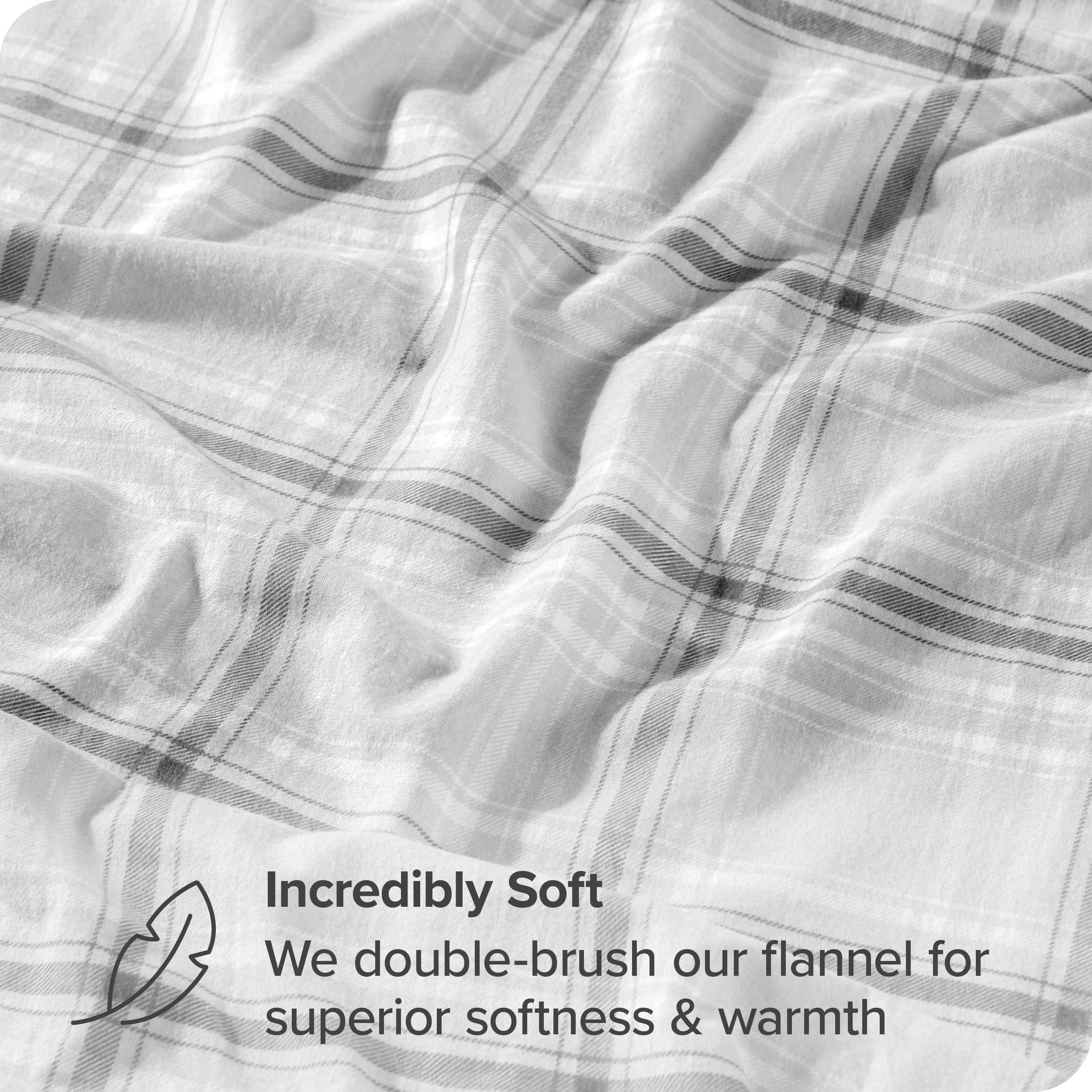 Bare Home Flannel Sheet Set Prints, 100% Cotton, Velvety Soft Heavyweight - Double Brushed Flannel for Extra Softness & Comfort - Deep Pocket - Bed Sheets (Split King, Tartan Plaid)