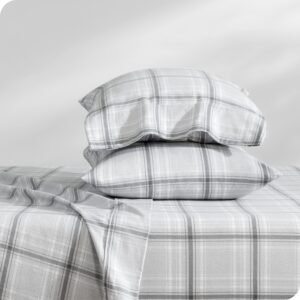 Bare Home Flannel Sheet Set Prints, 100% Cotton, Velvety Soft Heavyweight - Double Brushed Flannel for Extra Softness & Comfort - Deep Pocket - Bed Sheets (Split King, Tartan Plaid)