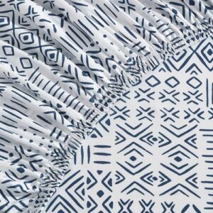 Indigo Ink - Queen Size Sheet Set, 4-Piece Boho Geometric Patterned Bedding, Soft & Wrinkle Resistant (White Denim Collection, Navy Blue)