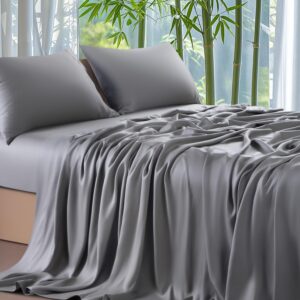 shilucheng 4-piece sheets set，rayon derived from 100% bamboo_，cooling & soft bed sheets, luxury bedding sheets & pillowcases, 16 inch deep pockets (king,grey)