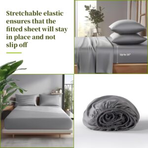 Shilucheng 4-Piece Sheets Set，Rayon Derived from 100% Bamboo_，Cooling & Soft Bed Sheets, Luxury Bedding Sheets & Pillowcases, 16 Inch Deep Pockets (King,Grey)