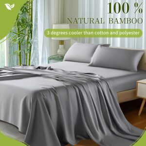 Shilucheng 4-Piece Sheets Set，Rayon Derived from 100% Bamboo_，Cooling & Soft Bed Sheets, Luxury Bedding Sheets & Pillowcases, 16 Inch Deep Pockets (King,Grey)