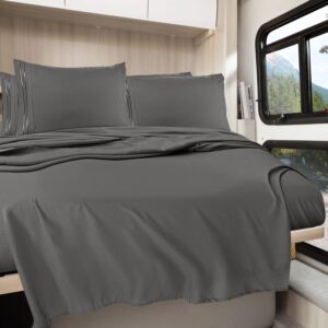 clara clark rv queen sheets, 6 piece rv sheets set - hotel luxury sheets for rv bunks, super soft bedding sheets & pillowcases, rv short queen sheets, charcoal gray