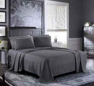 pure bedding bed sheets - full sheet set [6-piece, dark grey] - hotel luxury 1800 brushed microfiber - soft and breathable - deep pocket fitted sheet, flat sheet, pillow cases