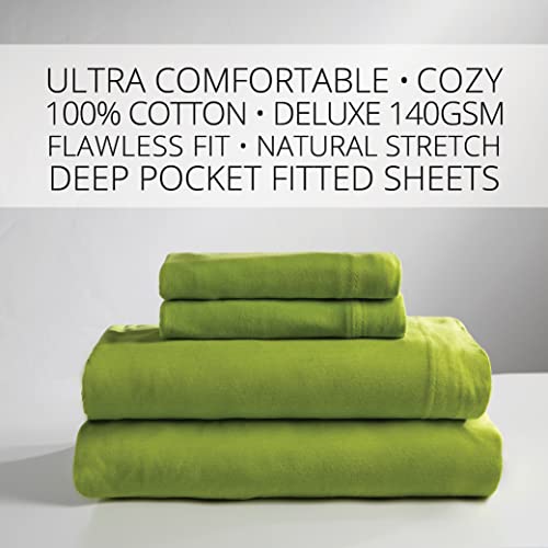 Baltic Linen Jersey Cotton Sheet Set, King, Lime Green, 4 Piece