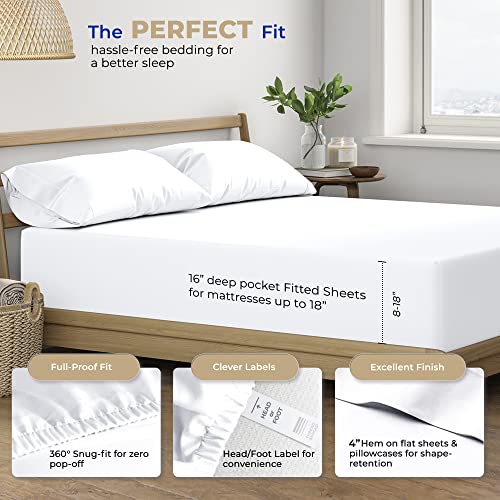 THREAD SPREAD 100% Cotton Sheets for Queen Size Bed - 400 Thread Count 4 PC Queen White Cotton Sheets, Deep Pocket Queen Sheet Set, Cooling Sheets Queen Size for Hot Sleepers, Soft, Breathable Sheets