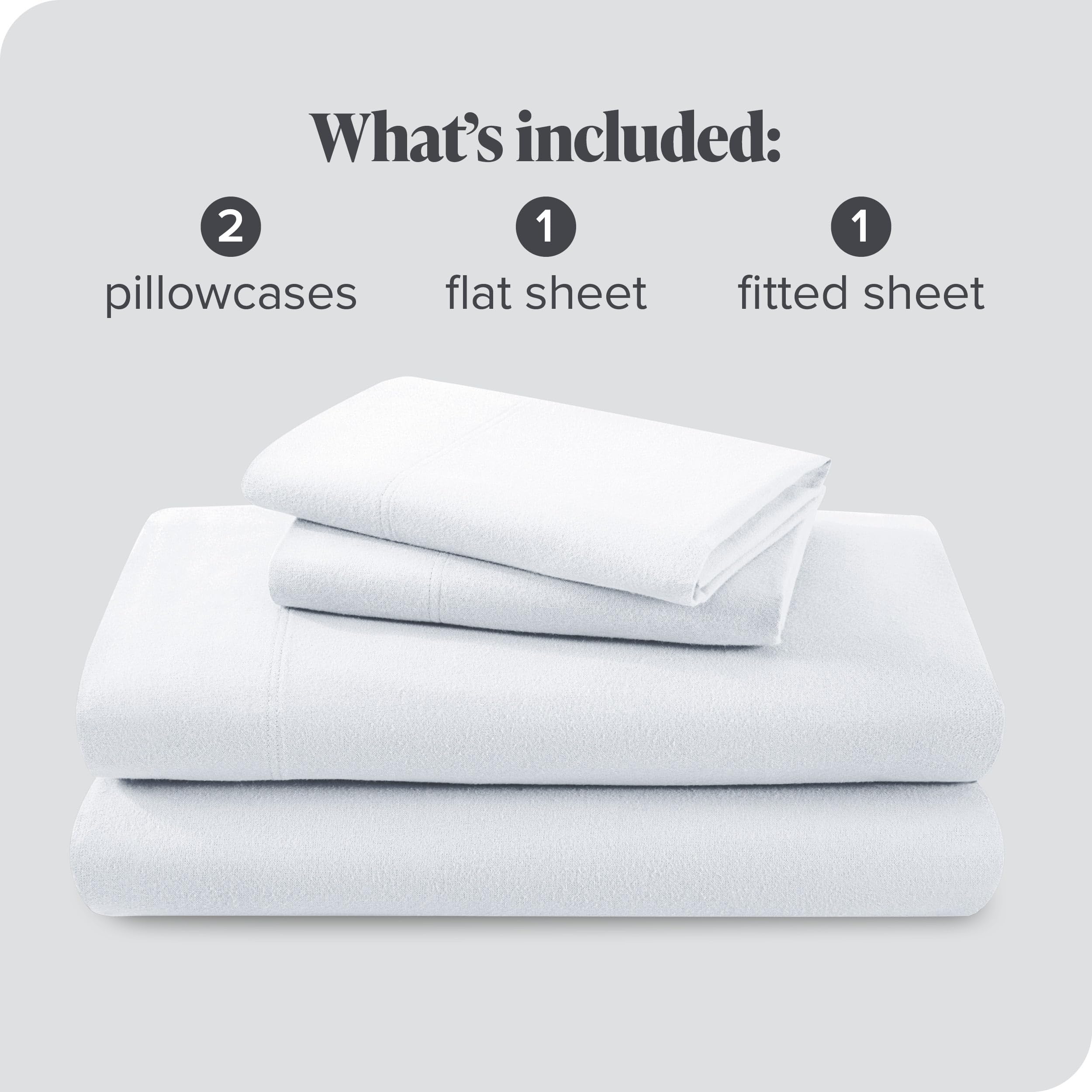 Bare Home Flannel Sheet Set 100% Cotton, Velvety Soft Heavyweight - Double Brushed Flannel - Deep Pocket (Queen, White)