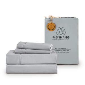 MEISHANG Bamboo Viscose Sheet Set Queen Size - 100% Pure Organic Viscose - 400TC Bamboo Viscose Cooling Bed Sheets Set - Fit 16 Inch Deep Pocket - 4 Piece Set Silky Soft Luxury - Queen, Light Gray