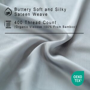 MEISHANG Bamboo Viscose Sheet Set Queen Size - 100% Pure Organic Viscose - 400TC Bamboo Viscose Cooling Bed Sheets Set - Fit 16 Inch Deep Pocket - 4 Piece Set Silky Soft Luxury - Queen, Light Gray