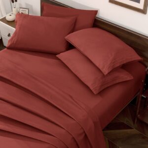 horbaunal rust queen size sheet set - 6 piece luxury 1800 thread count bedding sheets & pillowcases - 16 inch deep pocket microfiber bedding set - soft & wrinkle bed sheets