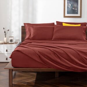 Horbaunal Rust Queen Size Sheet Set - 6 Piece Luxury 1800 Thread Count Bedding Sheets & Pillowcases - 16 Inch Deep Pocket Microfiber Bedding Set - Soft & Wrinkle Bed Sheets