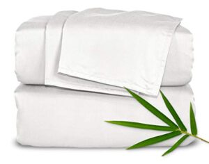 pure bamboo queen bed sheet set, genuine 100% organic viscose derived from bamboo, luxuriously soft & cooling, double stitching, lifetime quality promise (queen, white)