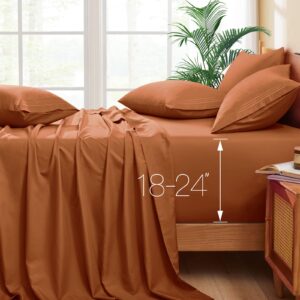 horbaunal extra deep pocket king sheets - fits mattress 18-24 inches deep - 6 pieces hotel luxury 1800 thread count microfiber sheet set - ultra soft caramel pumpkin king size bed sheets