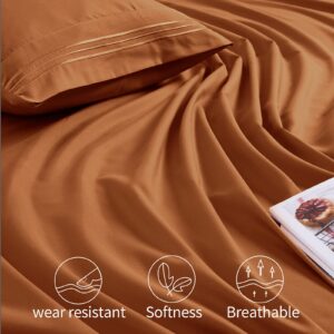 Horbaunal Extra Deep Pocket King Sheets - Fits Mattress 18-24 Inches Deep - 6 Pieces Hotel Luxury 1800 Thread Count Microfiber Sheet Set - Ultra Soft Caramel Pumpkin King Size Bed Sheets